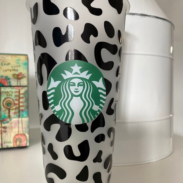 24oz Venti Cold Cup Cow Full Wrap With Ear Tag, Cow Print Svg, Cow Ear ...