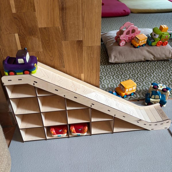 Wooden Car Racetrack Ramp JUMP | Trampoline and Auto Garage ...