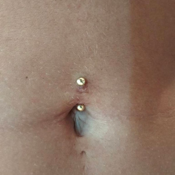 14k Solid Gold Belly Button Ring Navel Piercing Round Two Balls Bar ...