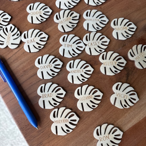 Tropical Name Place Card Custom Drink Tag Charm Monstera Leaf Tropical ...