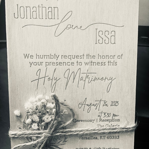 Rustic Wooden Wedding Invitations - Custom Engraved With Jute, Metal ...