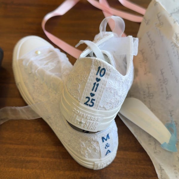 Luxury Ivory Wedding Converse Lace Low Top, Custom Converse Shoes for ...
