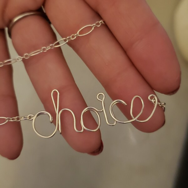 SOLID STERLING SILVER Choice Necklace // Wire Word Necklace ...