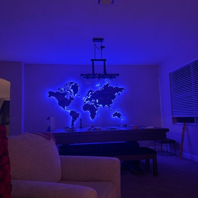 3D LED RGB Map of the World, Neon Map Wall, 3D Wooden World Map ...