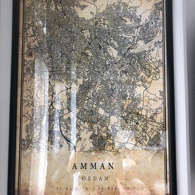 Amman Vintage Map Poster Wall Art City Artwork Print Antique, Rustic ...