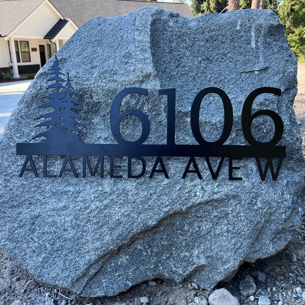 Custom Metal Home House Address Sign With Tree for Rock or Wall - Etsy
