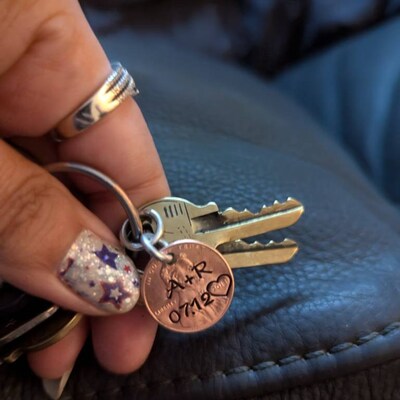 A PAIR of Personalized Lucky Copper Penny Key Chain With Letter ...