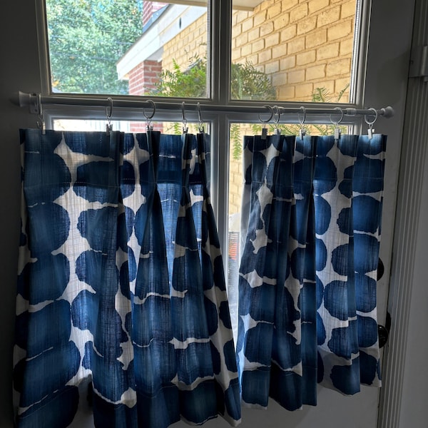 Pleated Lynn Block Print Cafe Curtain , Tier Curtains, Kitchen Curtains ...