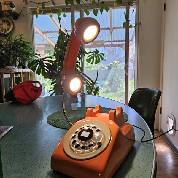 Upcycled Rotary Phone Lamp: Vintage Orange Desk Light, Retro Decor ...