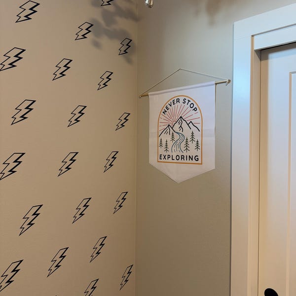 Never Stop Exploring Pennant | Pennant Flag Wall Art Banner, Explore ...