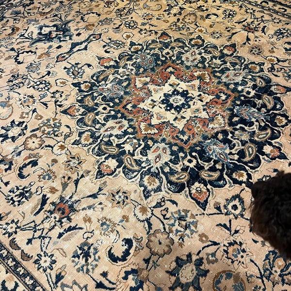 Antique Turkish Rug, Large Vintage Area Rug, Oversize Oushak Rug, 8x9 ...