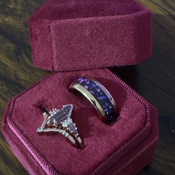 Orion Star Wedding Ring Set, Blue Nebula Sapphire Engagement Rings, His ...
