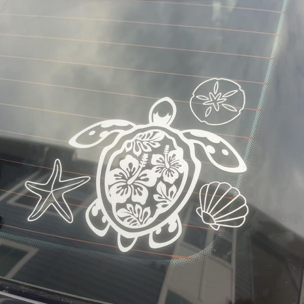 Turtle Hibiscus Flower Decal, Available in Many Sizes and Colors ...
