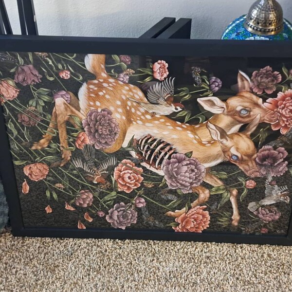 Fawn Deer With Birds and Flowers Gothic Botatnical Art- Giclee Print ...