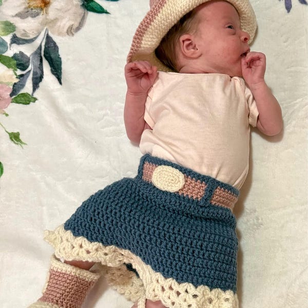 Cowgirl Crochet Newborn Outfit Baby Shower Gift Baby Girl Cowboy Set ...