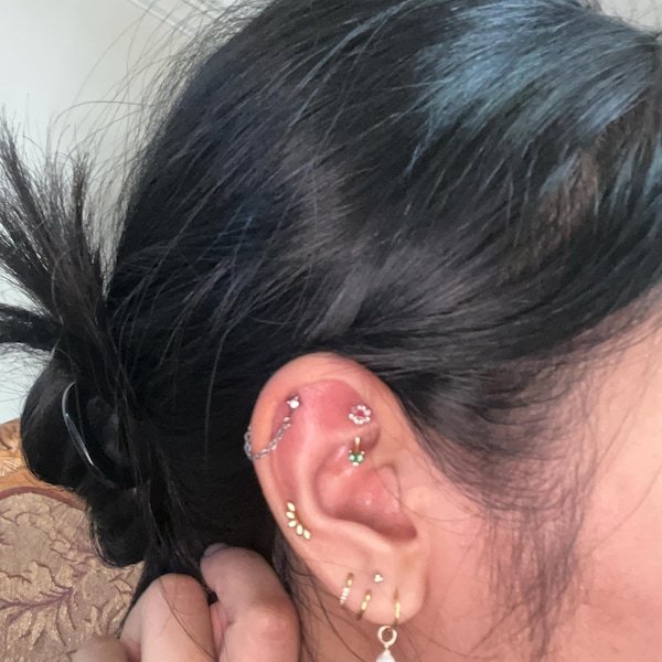 14K Solid Gold Threadless Dangle Hidden Helix Earrings/cartilage ...