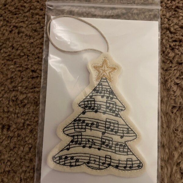 Ivory Sheet Music Christmas Tree Ornament. Embroidered Felt Ornament ...