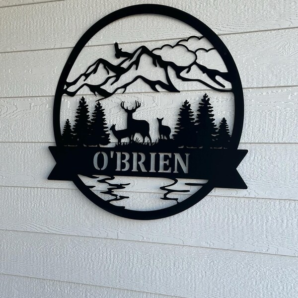 Mountain Deer Scene Sign Personalized Metal Monogram, Wedding Gift ...