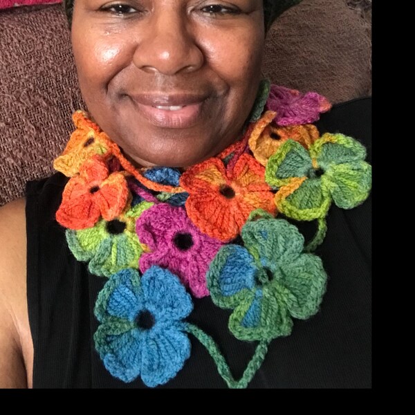 Woman Crochet Lariat Scarf, Flower Lariat Scarf, Long Necklace ...