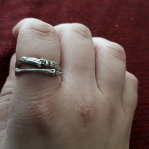 Double Branch Ring, Rustic Wedding Adjustable Ring, Sterling Silver ...