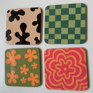 Cute Coasters Set of 4 Wavy Coasters Funky Decor Cork Coaster Colourful ...