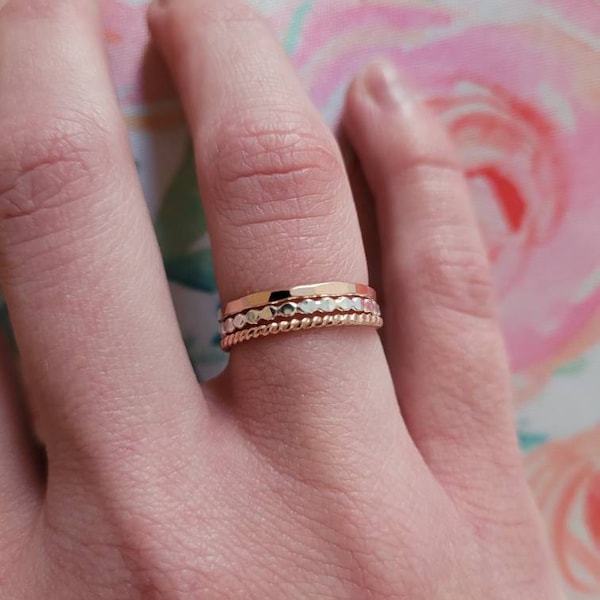 Silver Gold and Rose Gold Stackable Rings // Set of 3 Simple Sterling ...