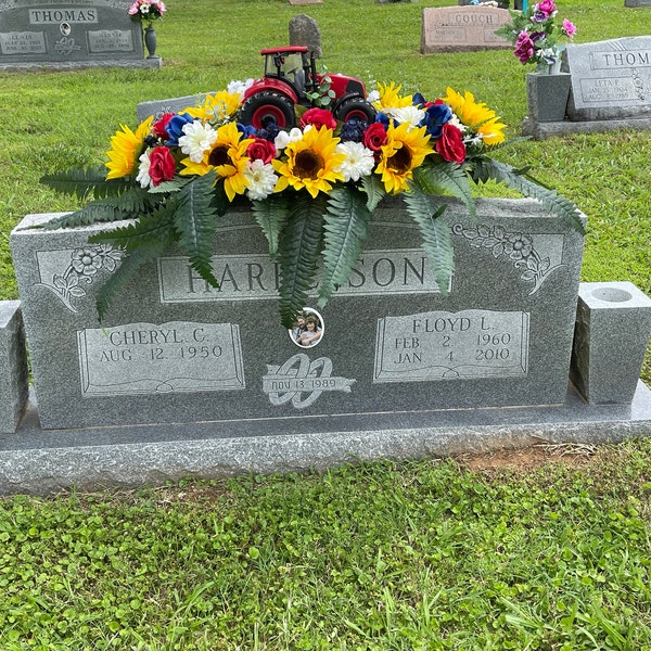 Farmer Cemetery Saddle. Red Tractor Cemetery Saddle Memorial Headstone ...