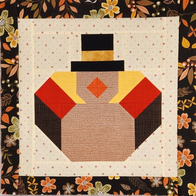 PDF Pattern Dapper Turkey Quilt Block Pattern, Thanksgiving Quilt Block ...