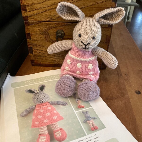 Knitting Pattern for a Bunny Rabbit in a Dotty Dress (9 Inches Tall ...