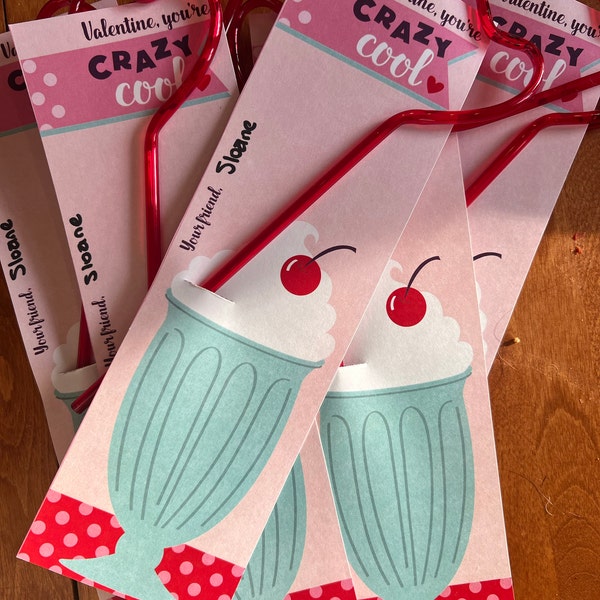 Printable Crazy Straw Valentine Milkshake Card Non Candy Valentine's ...