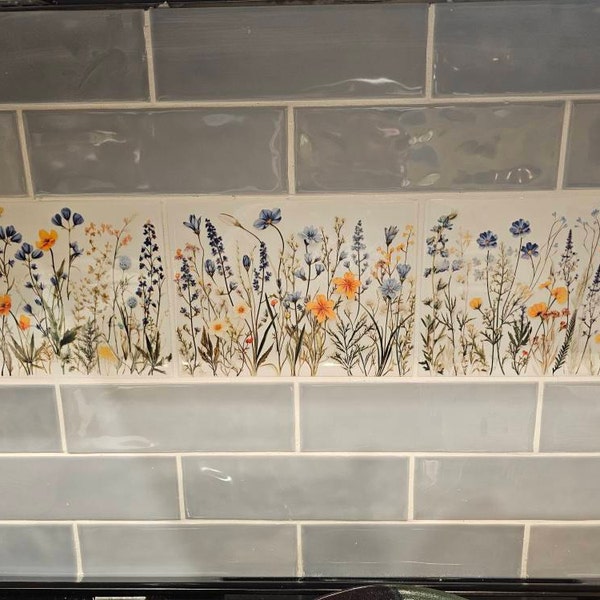 Field Flowers Backsplash, Ceramic Decorative Tiles, Floral Tiles. - Etsy
