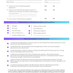 Simple Client Intake Form and Client Self-assessment for Estheticians PRINTABLE & DOWNLOADABLE ...