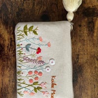 Personalized Hand Embroidered Flower Pouch, Rose Linen Wallet, Handmade ...