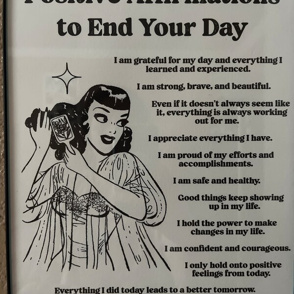 Positive Affirmations, Giclée Fine Art Print, Vintage Wall Art, Retro ...