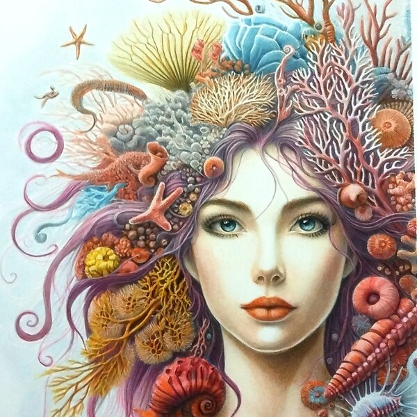 65 Ocean Goddesses Grayscale Coloring Pages | Printable Adult Coloring ...