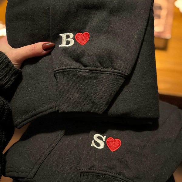 Custom Embroidered Initial Heart Sweatshirt | Personalized Couples ...