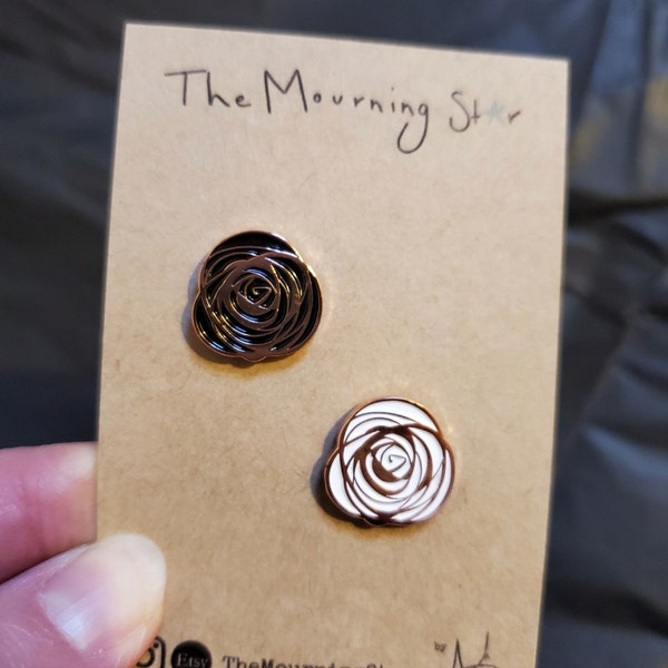 Black or White Rose Enamel Pin Badge - Etsy