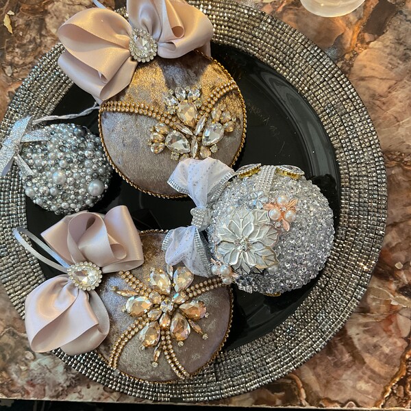 Christmas Jeweled Ornaments Medallion Disk Velvet Stones Rhinestones ...