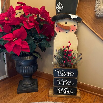 Standing Wood Snowman/3 Ft Tall/primitive Winter Decor/ Rustic Snowman ...