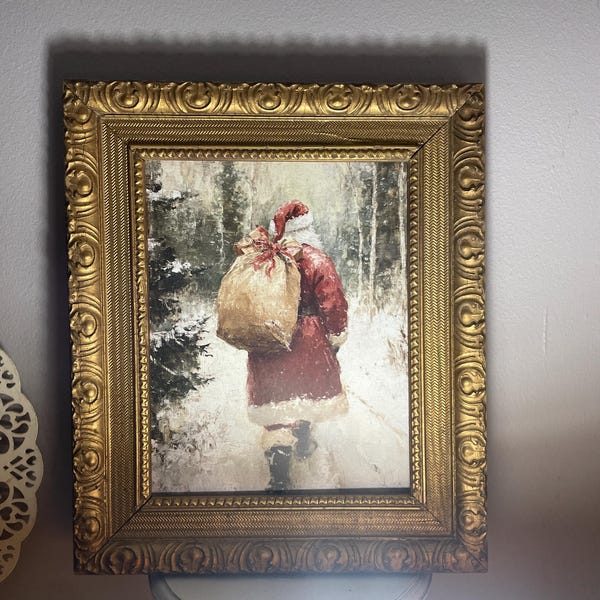 Santa Claus in Winter Forest Print Vintage Style Painting | Cozy ...