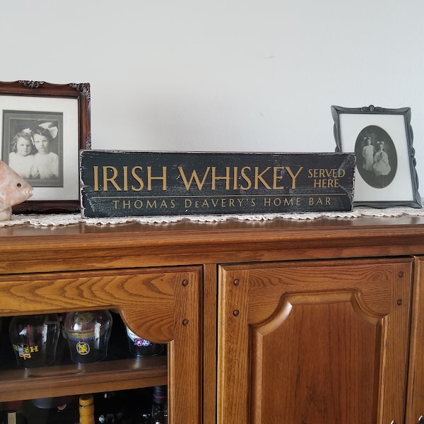 Irish Whiskey Served Here Wood Sign, Custom Home Bar Owner Name Gift ...