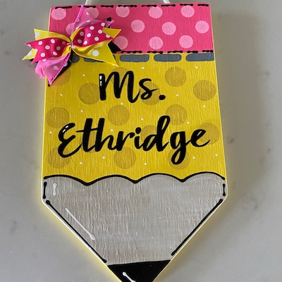 Personalized TEACHER PENCIL SIGN Name Plaque School Class - Etsy