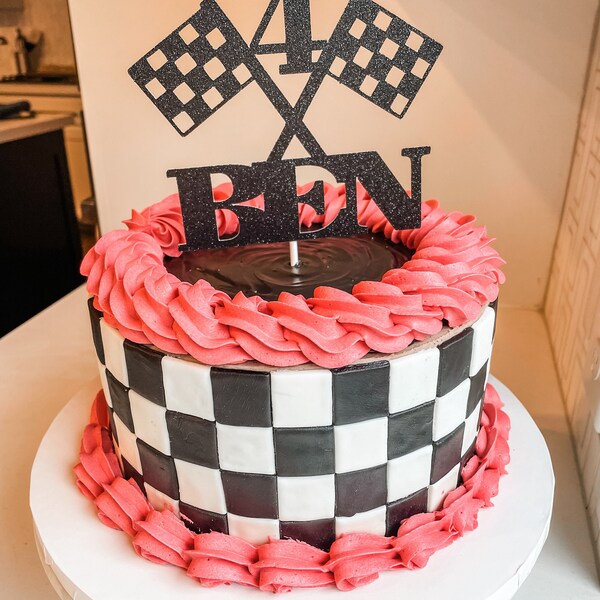 Custom Racing Flags Cake Topper, Car Party Decor, Two Fast Cake Topper, Racecar Birthday Cake ...