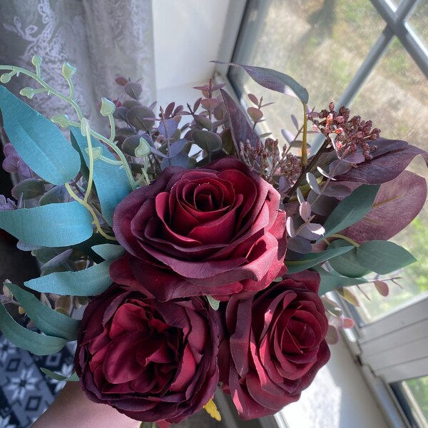 Burgundy Rose Bouquet,bridesmaids Bouquet ,flower Girl Bouquet ,wedding ...