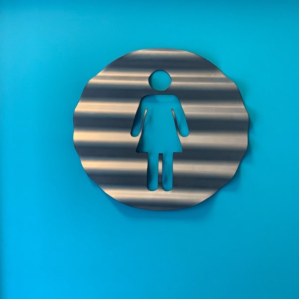 Unisex Bathroom Sign Corrugated Plasma Cut Steel Restroom Sign Rustic ...