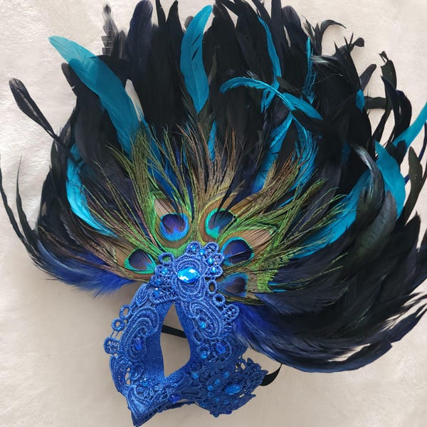 Black Bird Curved Beak Long Nose Skull Face Mask Top Feather Halloween ...