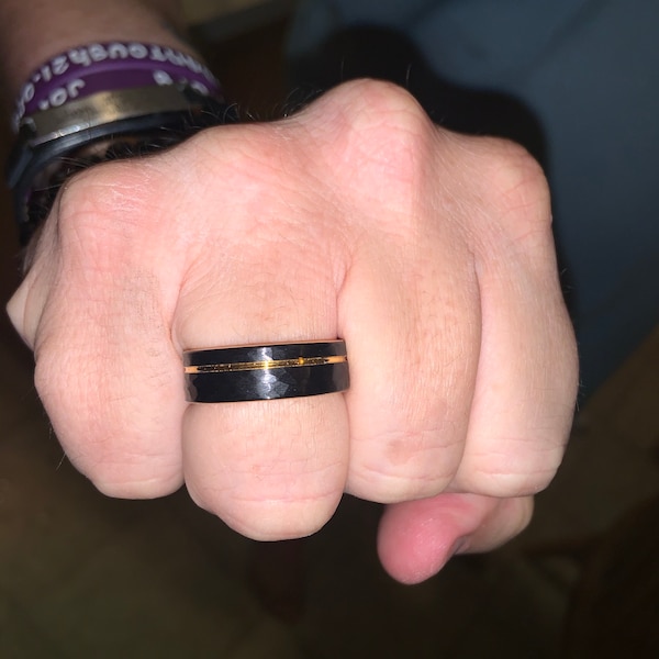Custom Engrave Man Ring | Hammer Man Ring Black & Gold Mens Tungsten ...