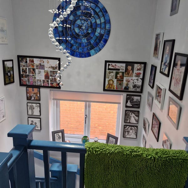 Blue Floral Glass Wall Art, Elegant Gold Flower Glass Panel, Large ...