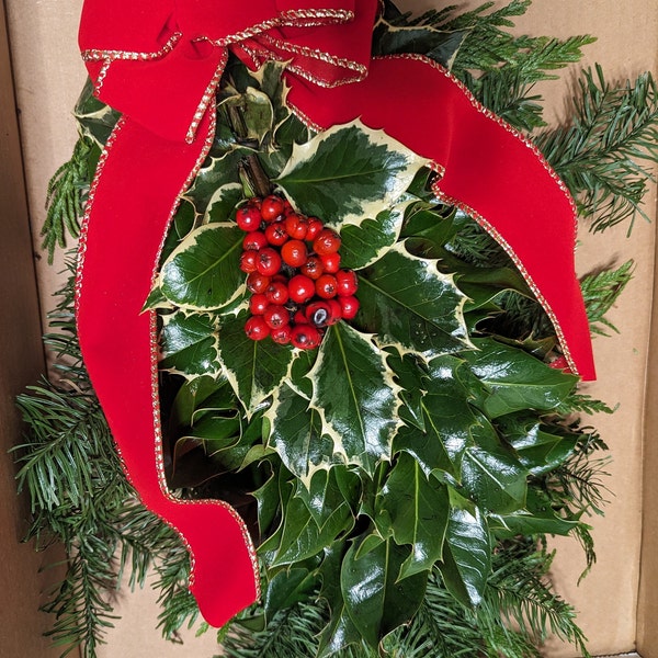 Fresh Evergreen & Holly Swag - Etsy