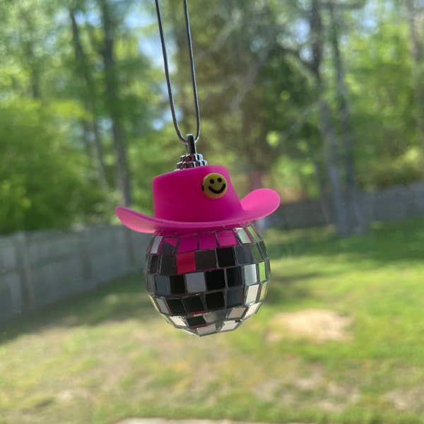 Pink Resin Glitter Star Cowboy Hat Disco Ball, Rearview Mirror Decoration, Car Charm - Etsy